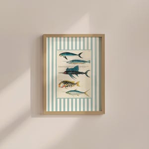 Striped Blue Fish Print, Digital Download Wall Art, Nursery, Botanical ...