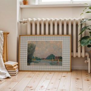 Gingham Art Illustration, Castle Print, Vintage European Art, Blue Wall ...