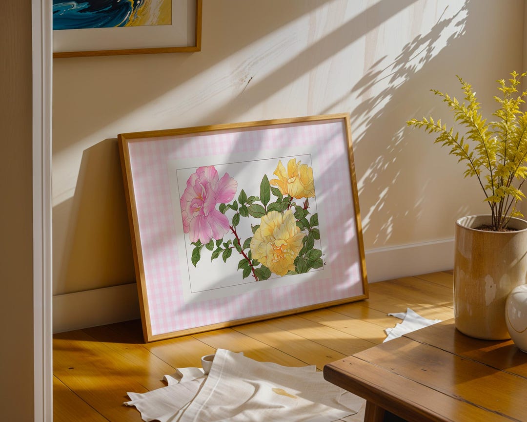 Pink Gingham Art, Digital Print, Wall Art, Trendy Decor, Abstract ...