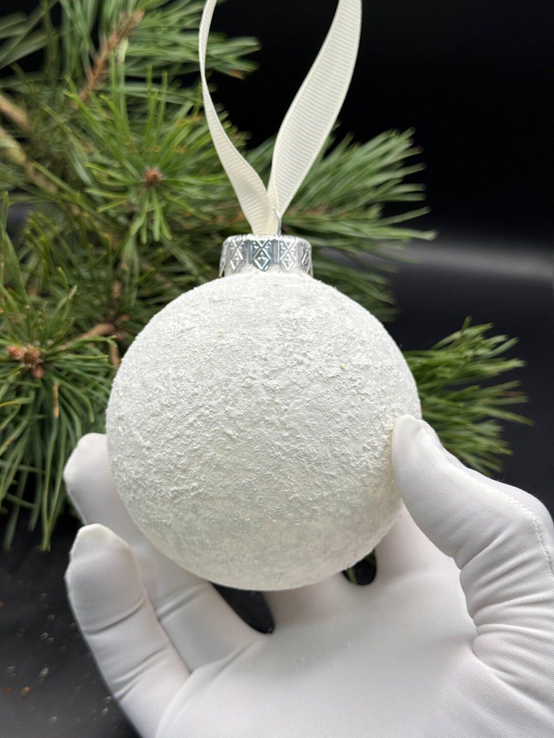 Handmade White Amber Christmas Ornament: Snowy Texture, Winter Decor ...
