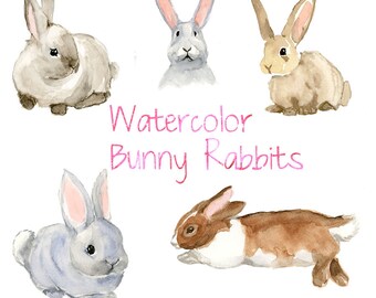 Watercolor bunny | Etsy
