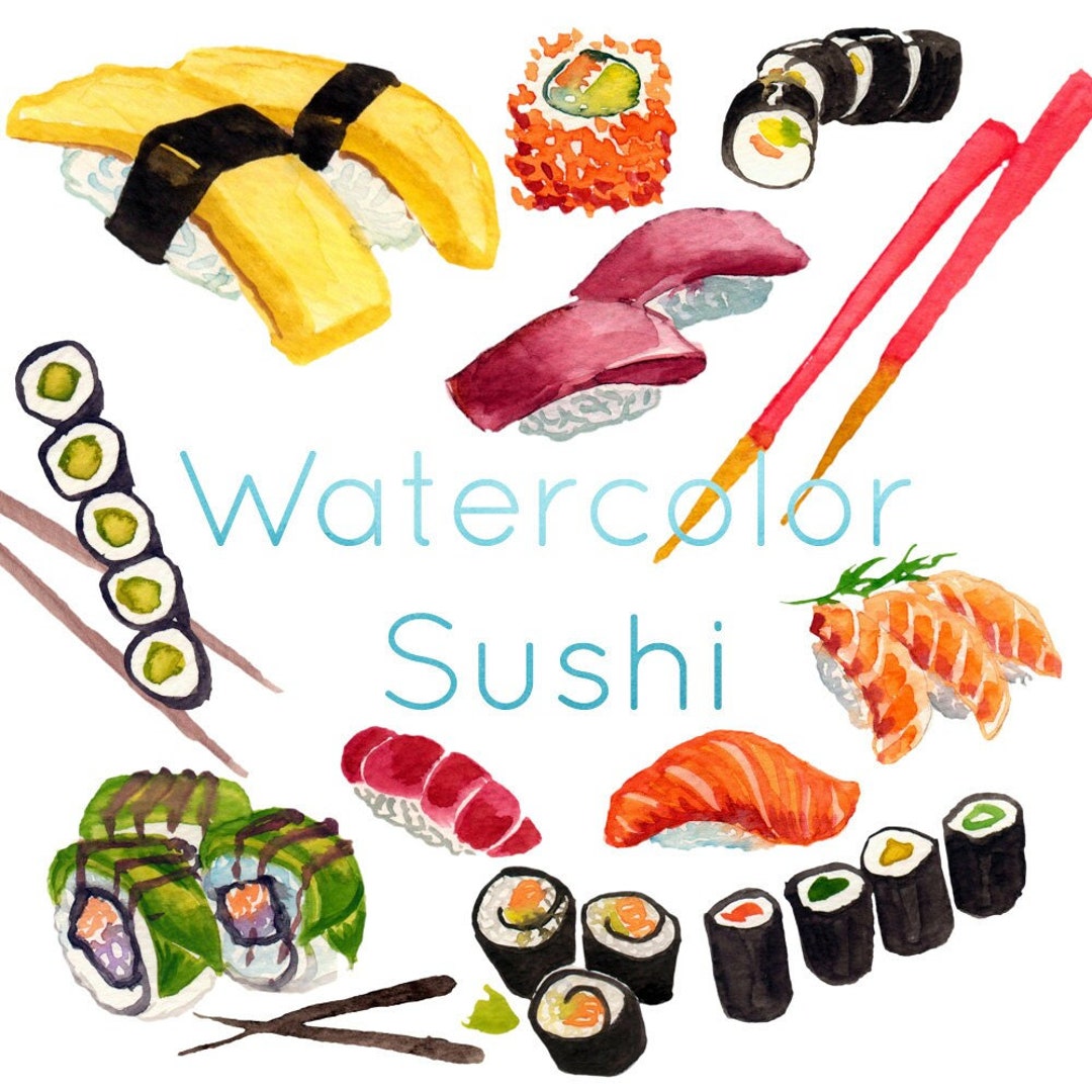 Watercolor Sushi , Sushi Clip Art, Sashimi Clipart, Japanese Cuisine ...