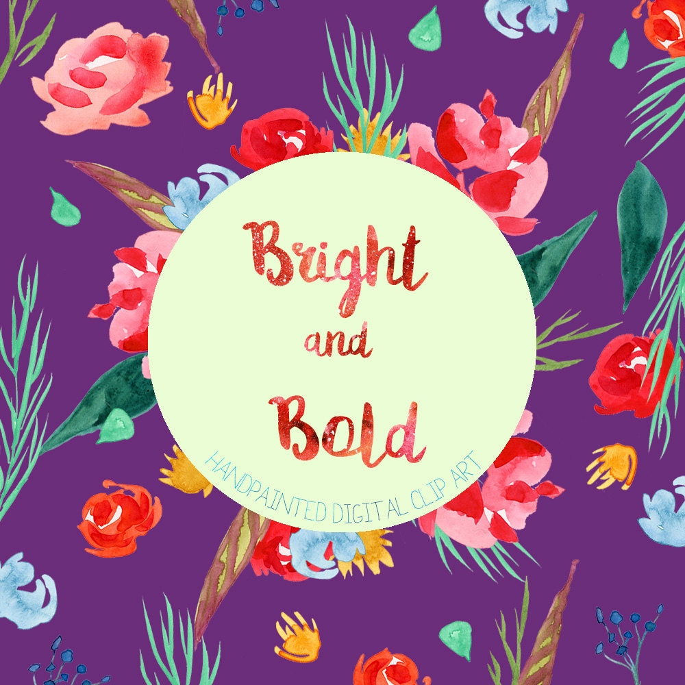 Bright and Bold: Flowers, Floral Clip Art, Watercolor Flower Clip Art ...