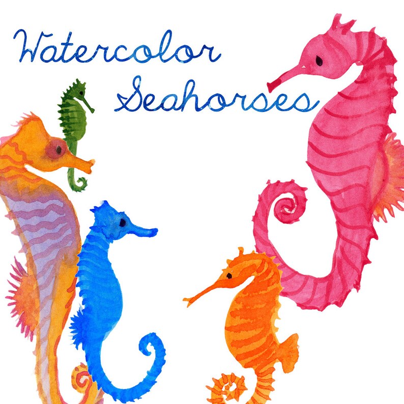 Watercolor Seahorses, Ocean Clip Art, Animal Clipart, Wild Animals ...