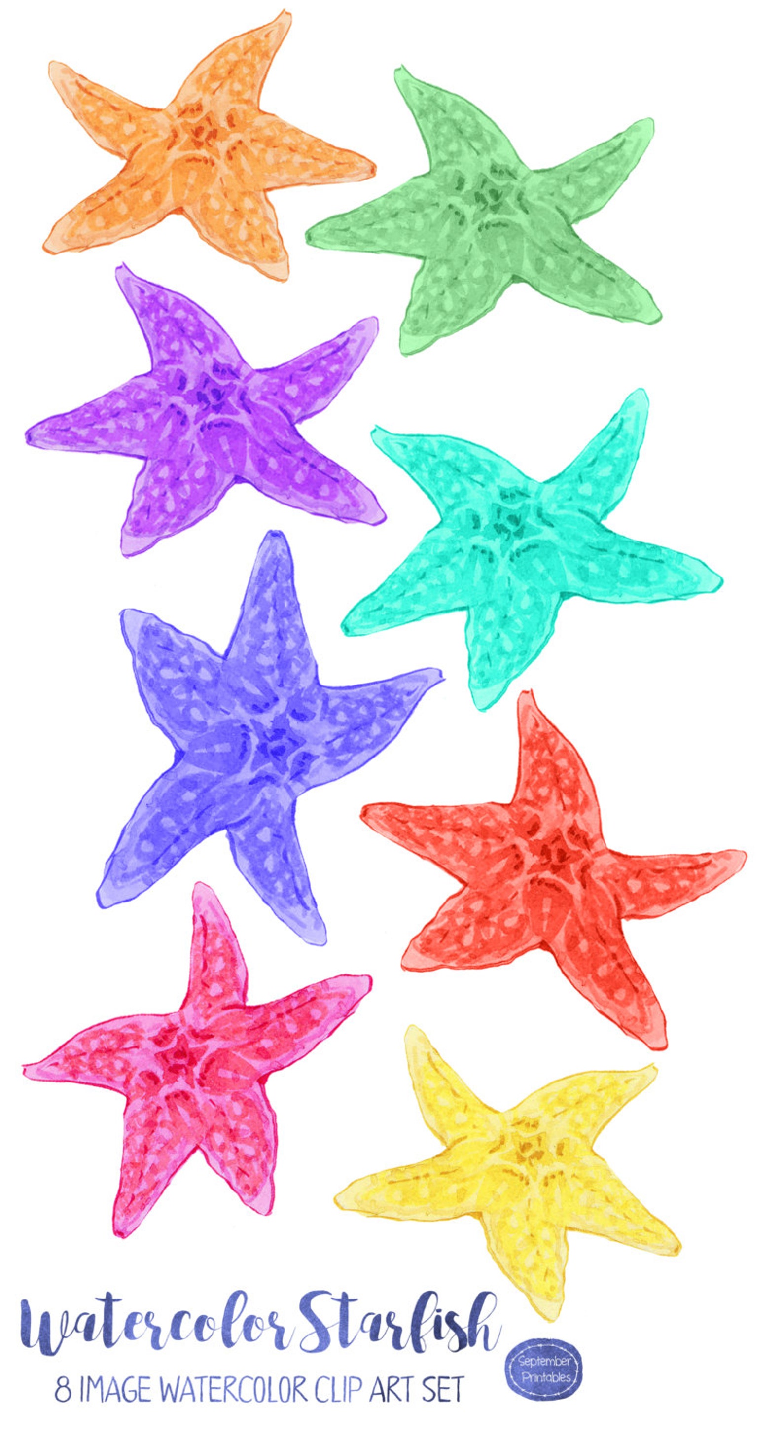 Watercolor Starfish, Ocean Clipart, Beach Clipart, Summer Clipart ...