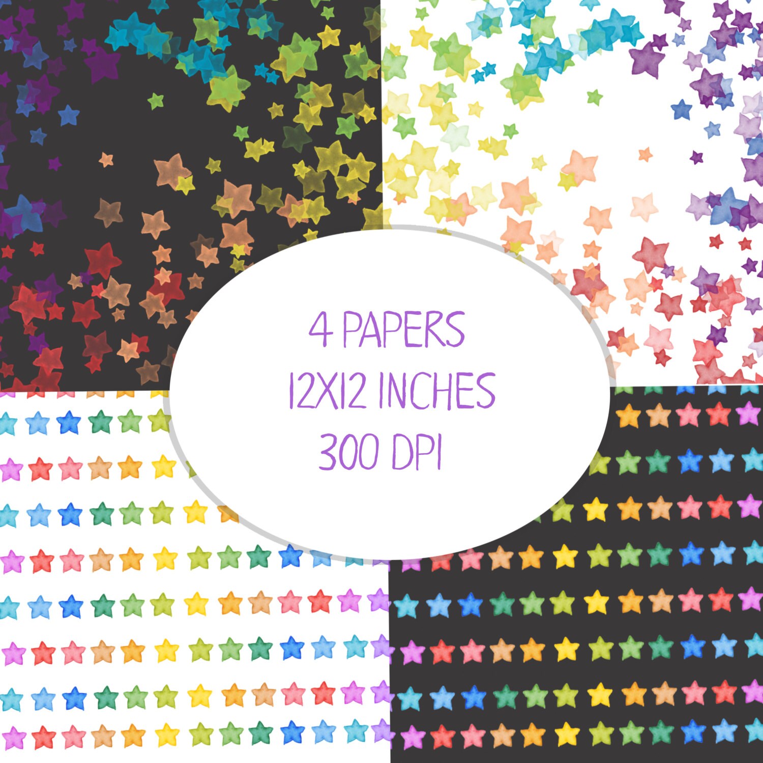 Watercolor Rainbow Stars, Stars Clipart, Watercolor Clipart, Stellar ...