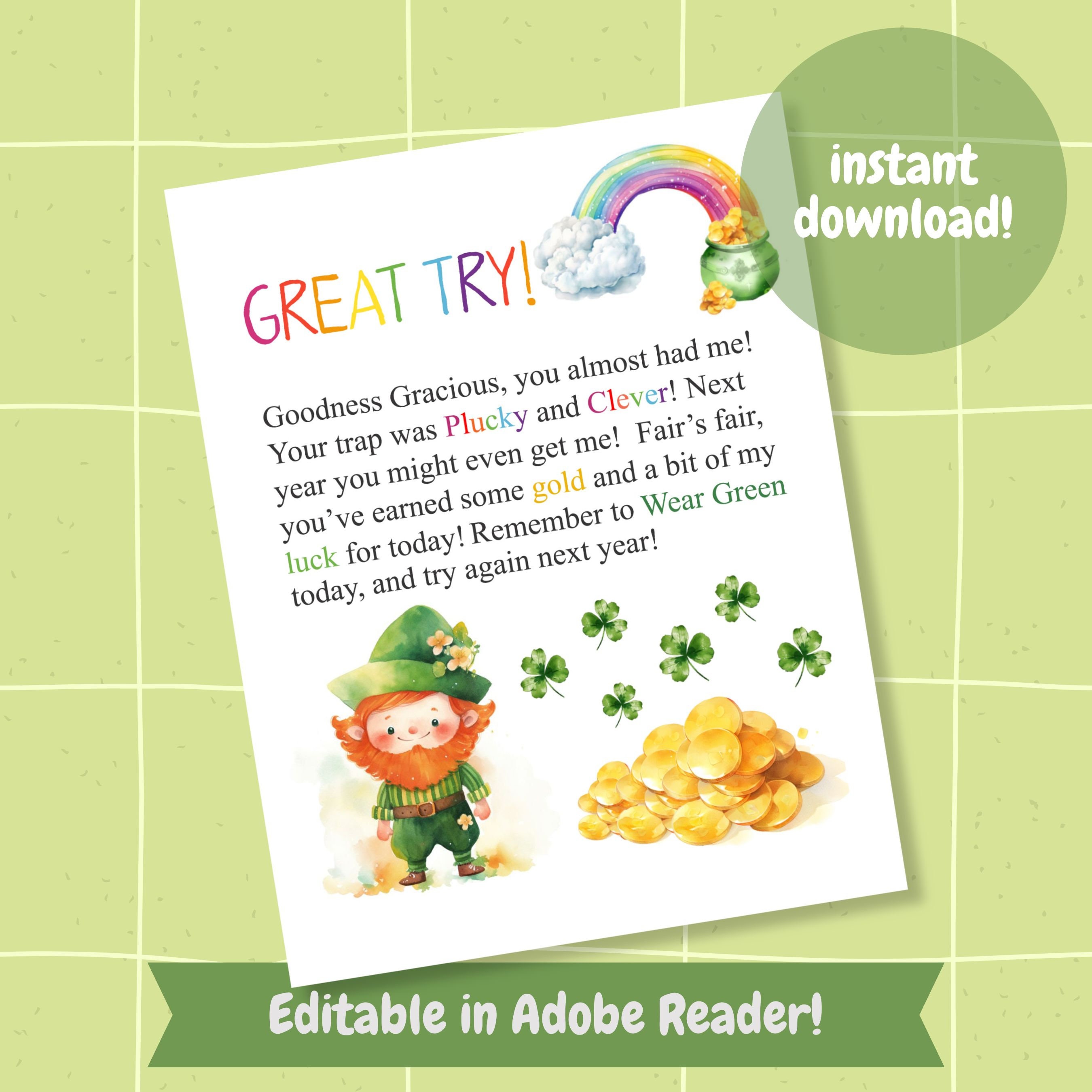 Leprechaun Trap Letter for Kids Printable, Leprechaun Note, INSTANT ...