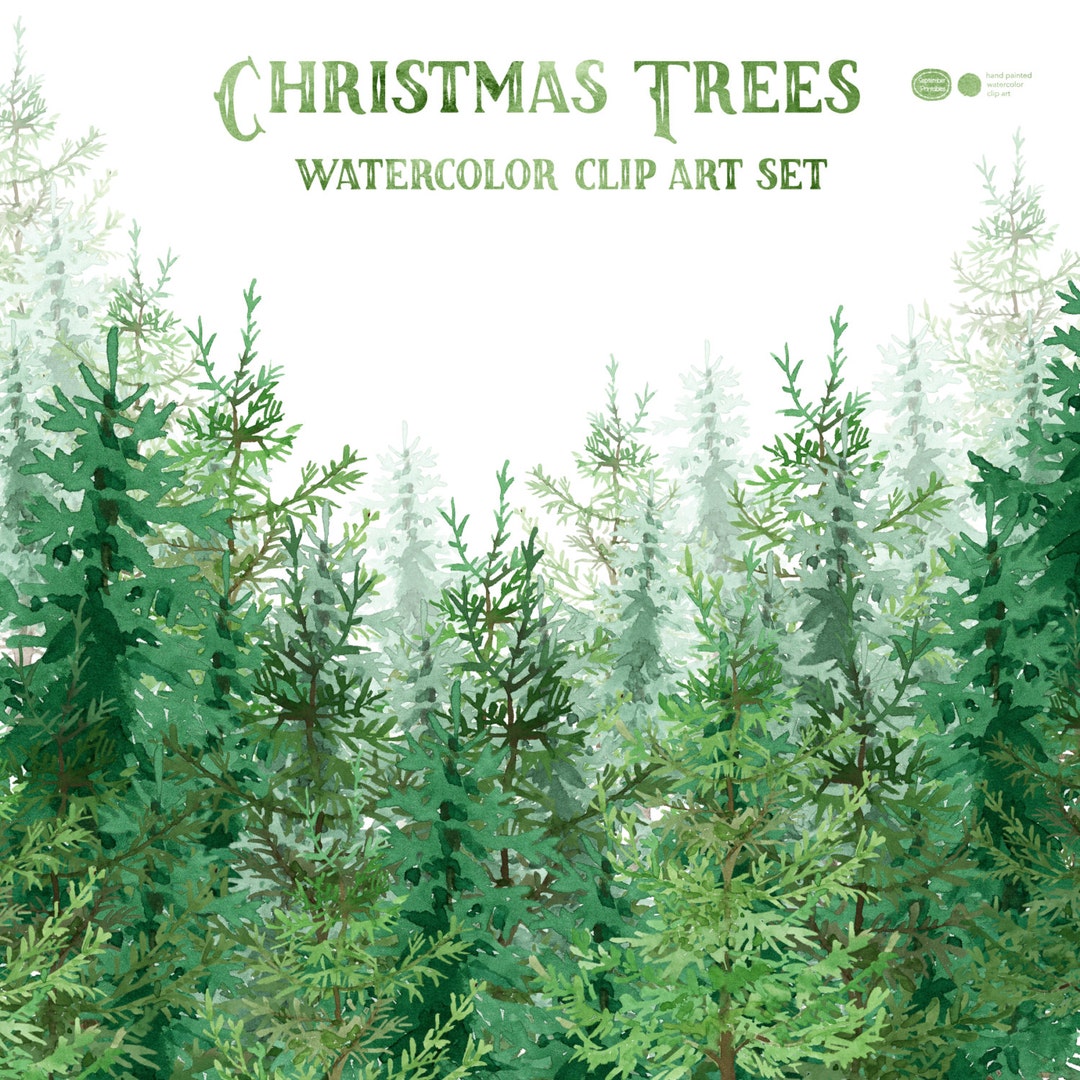 Watercolor Forest Clipart, Christmas Tree Clip Art, Watercolor Pine ...