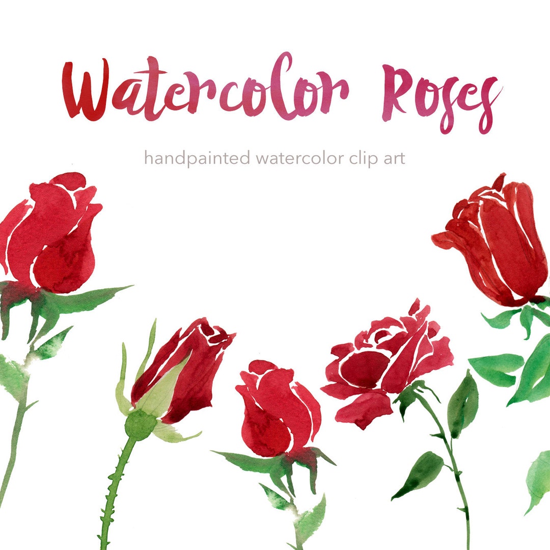 Floral Clipart: Watercolor Roses, Red Roses, Watercolor Flowers ...