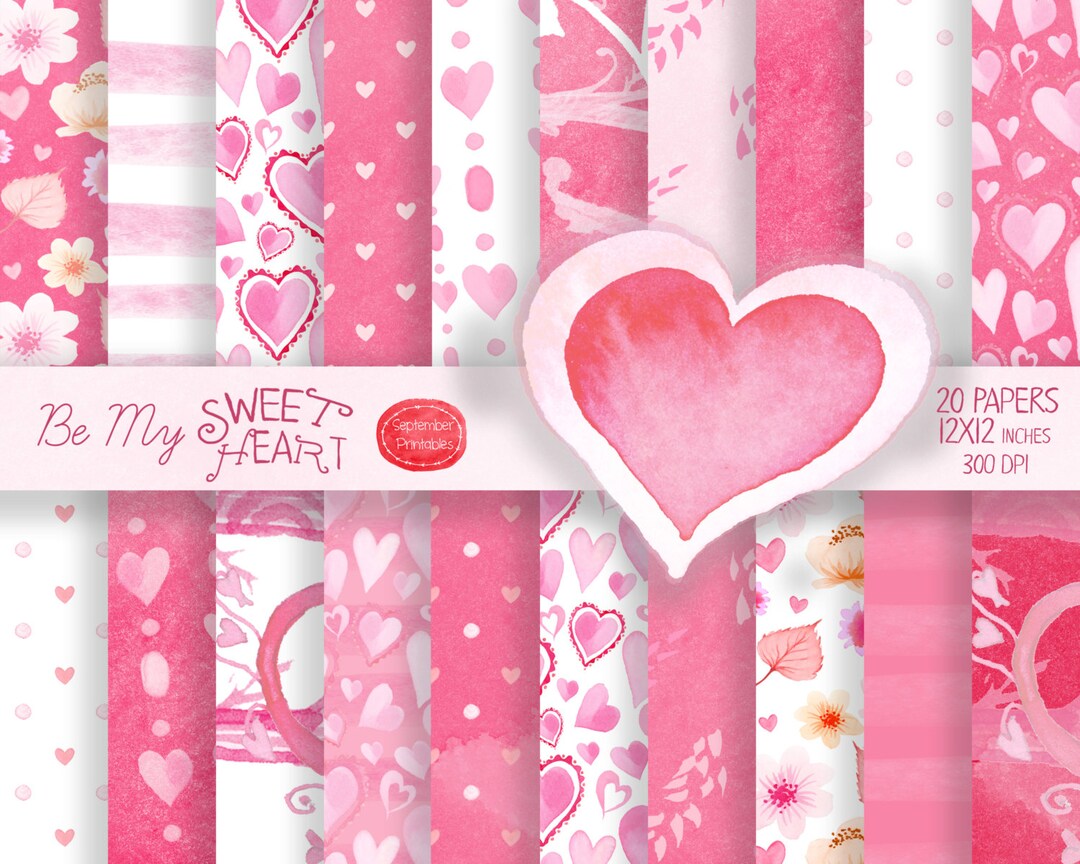 20 Sweetheart Valentine PNG Papers, for Valentine Watercolor Designs - Etsy