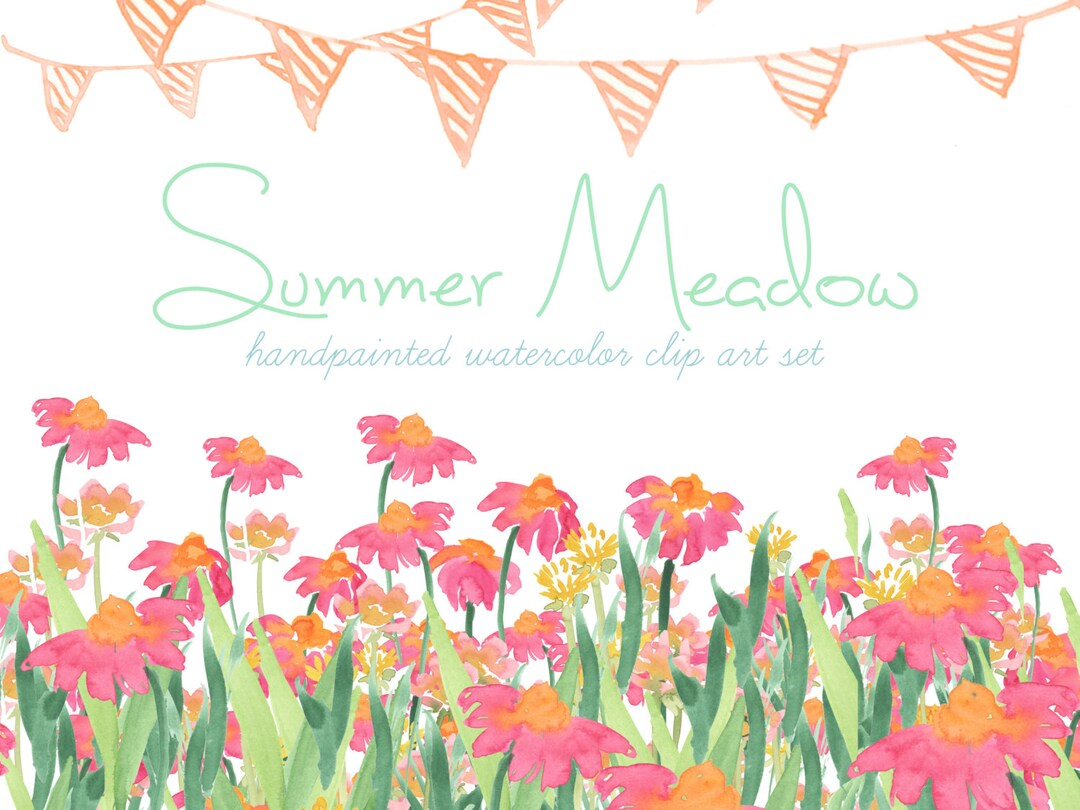 Summer Meadow: Floral Clip Art, Watercolor Flower Clip Art, Handpainted ...