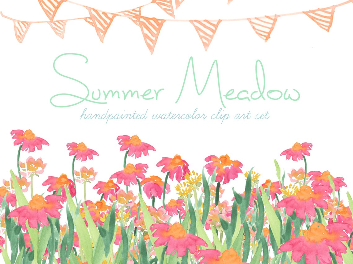Summer Meadow: Floral Clip Art, Watercolor Flower Clip Art, Handpainted ...