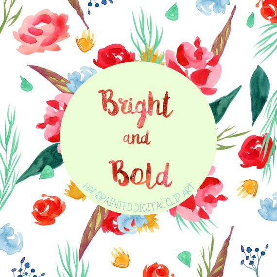 Bright and Bold: Flowers Floral Clip Art Watercolor Flower - Etsy