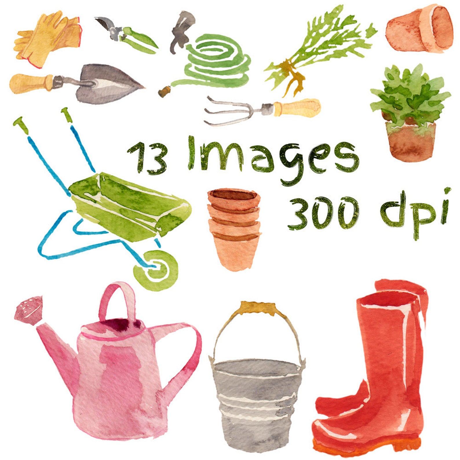 Watercolor Garden Tools, Gardening Clip Art, Tools Clipart, Springtime ...