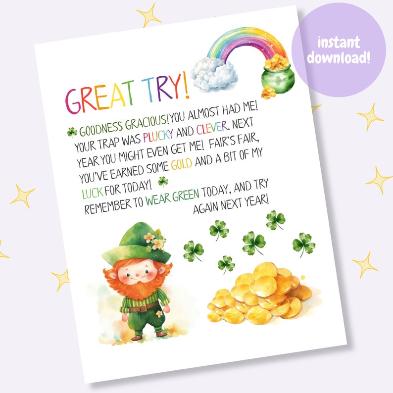 Leprechaun Trap Letter for Kids Printable, Leprechaun Note, INSTANT ...