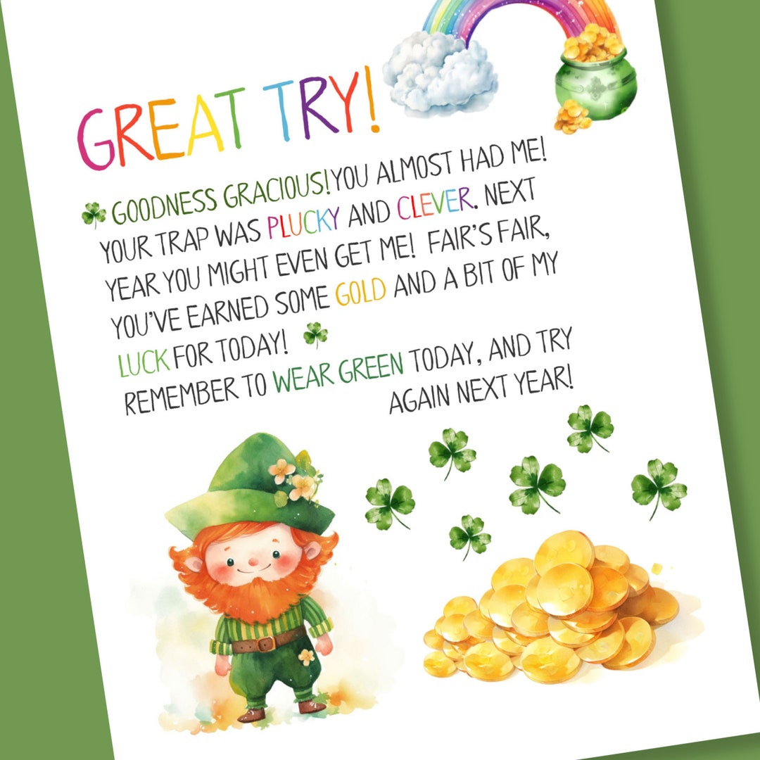 Leprechaun Trap Letter for Kids Printable, Leprechaun Note, INSTANT ...