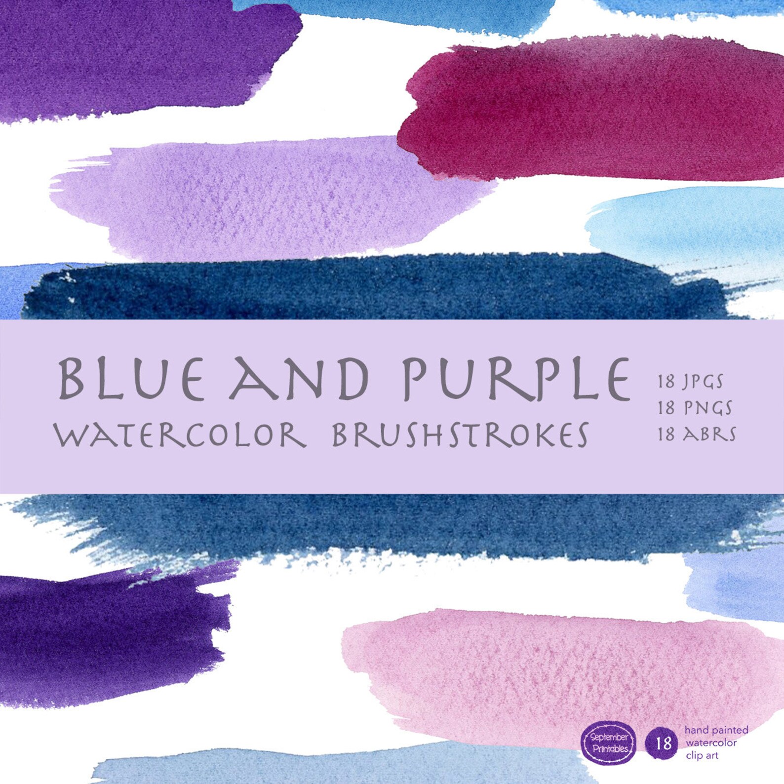 Watercolor Brush Strokes Clipart | Blue and Purple Watercolor Brush ...