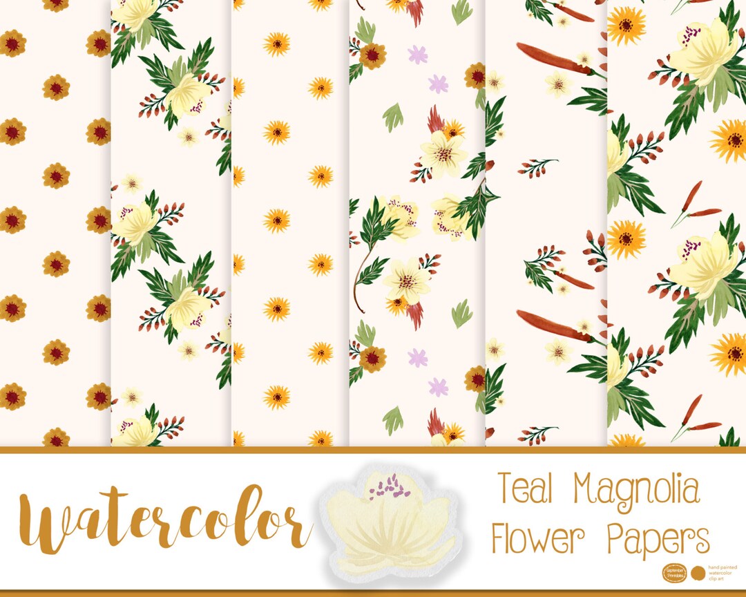 Watercolor Magnolia Digital Paper Pack: Southern Magnolia Flower ...