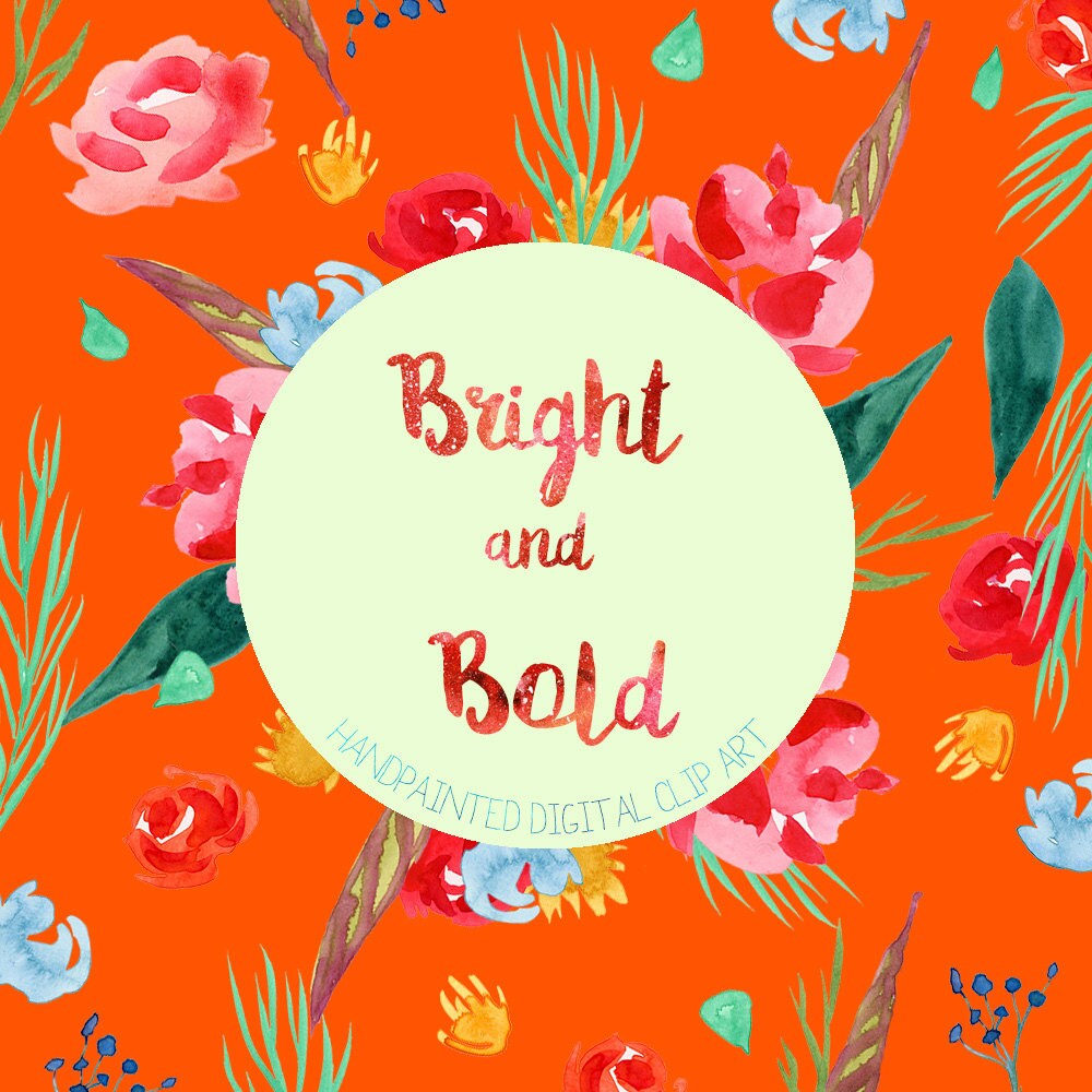 Bright and Bold: Flowers, Floral Clip Art, Watercolor Flower Clip Art ...