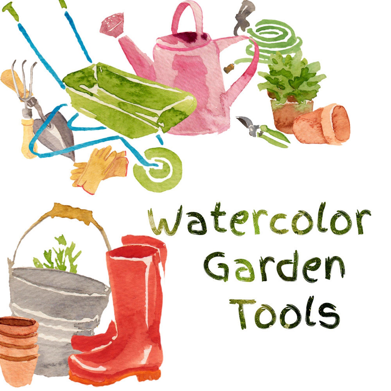 Watercolor Garden Tools, Gardening Clip Art, Tools Clipart, Springtime ...