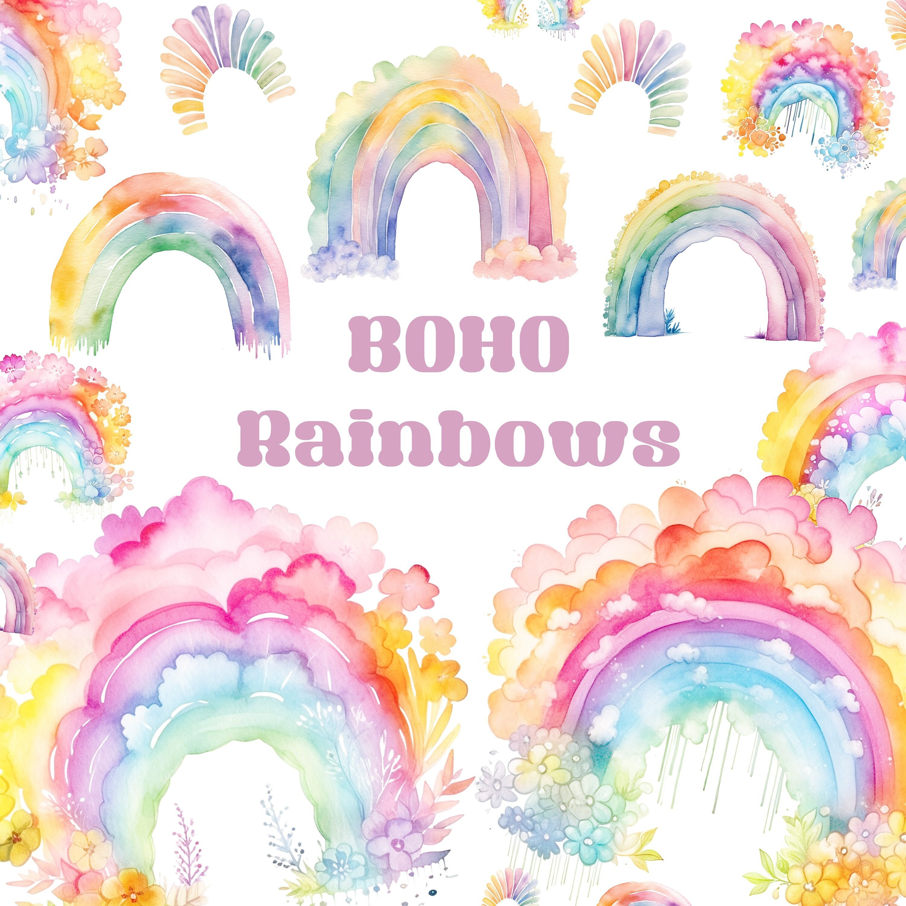 Watercolor Boho Floral Rainbow Clipart | Nursery Decor (instant ...