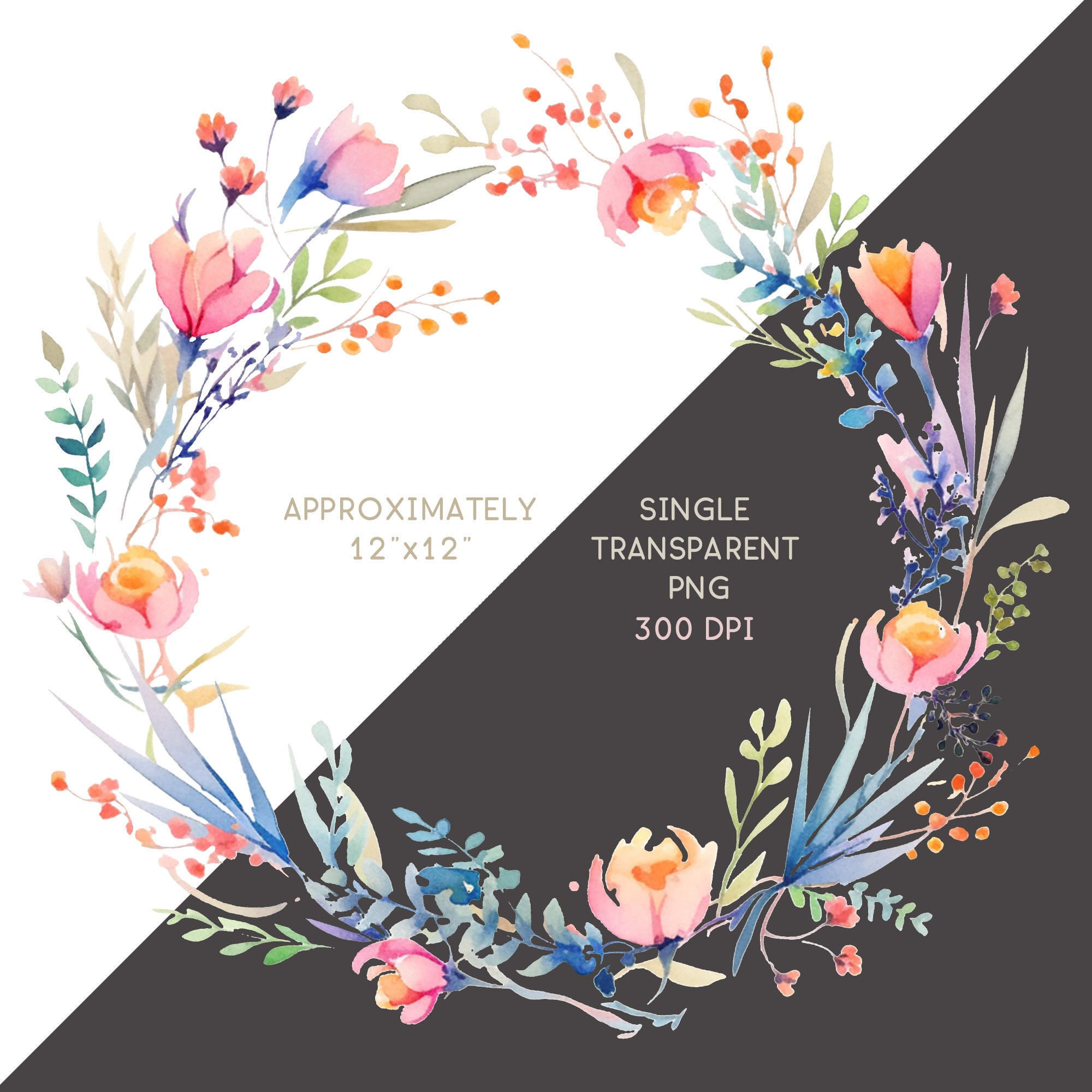 Single Watercolor Clipart Wreath Jewel-toned Wildflower - Etsy