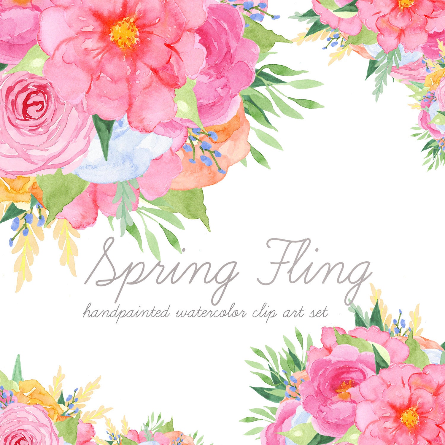 Spring Fling: Floral Clip Art, Watercolor Flower Clip Art, Spring ...