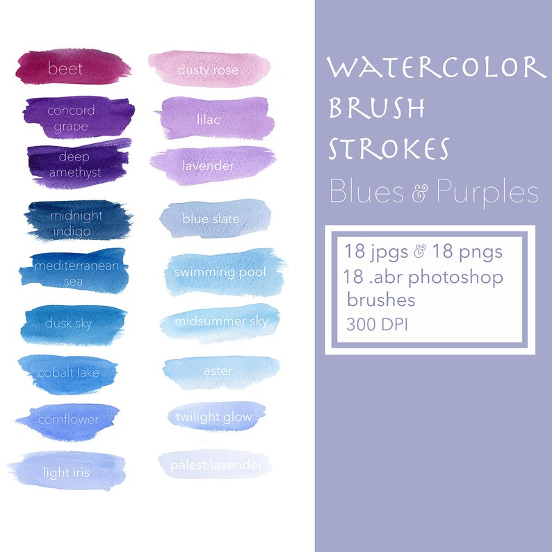 Watercolor Brush Strokes Clipart | Blue and Purple Watercolor Brush ...