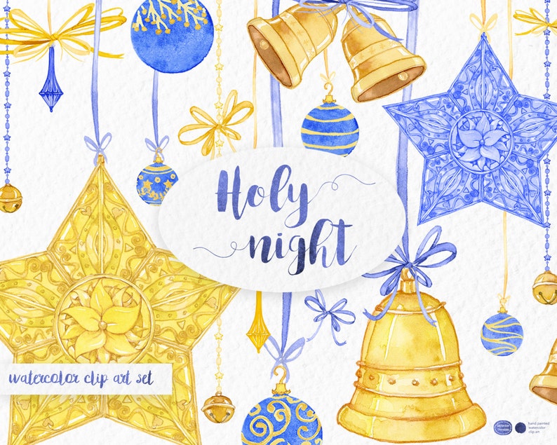 Christmas Clipart: Holy Night, Watercolor Christmas Clipart, Christmas ...