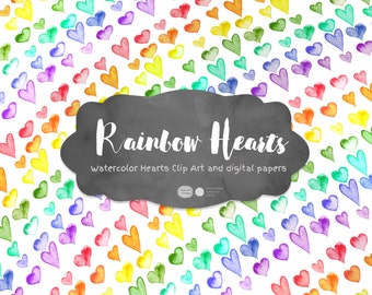 Watercolor Hearts Clip Art Collection, Rainbow, Valentine, Love ...
