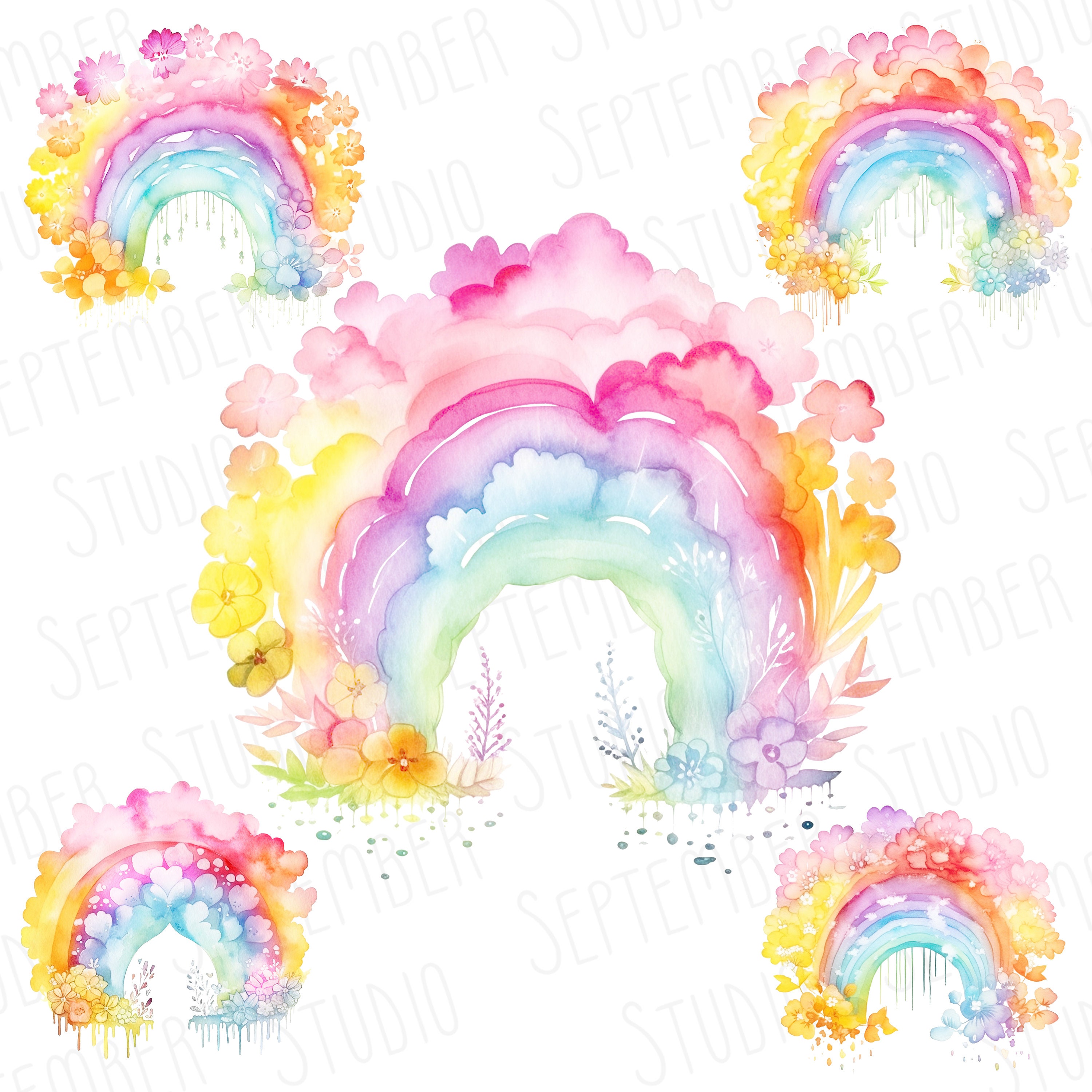 Watercolor Boho Floral Rainbow Clipart Flowers | Boho Rainbow ...