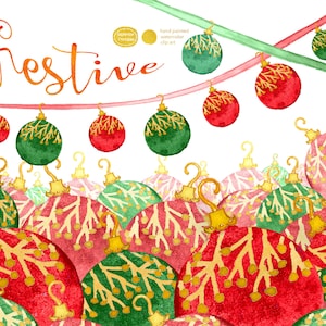 Christmas Clipart, Watercolor Christmas Ornaments, Christmas Clipart ...
