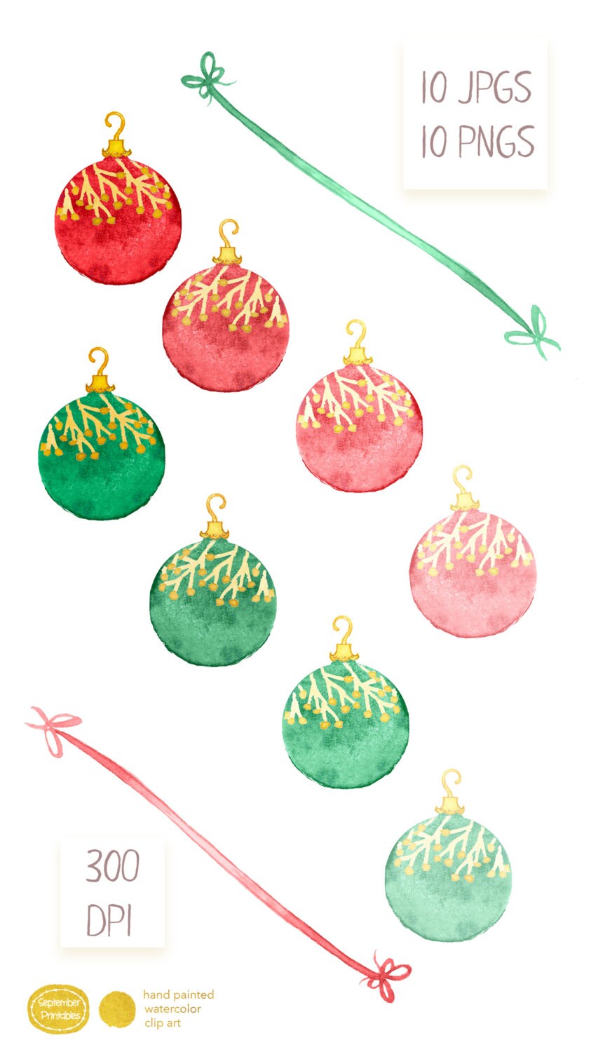 Christmas Clipart, Watercolor Christmas Ornaments, Christmas Clipart ...