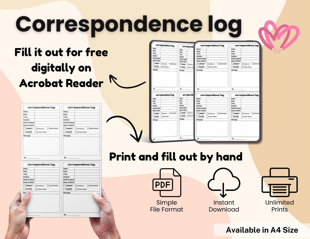 Correspondence Log | Call Message Log | Nursing Care | Nursing Template ...