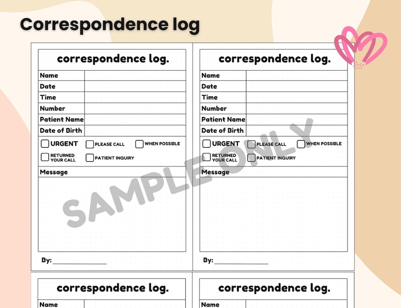 Correspondence Log | Call Message Log | Nursing Care | Nursing Template ...