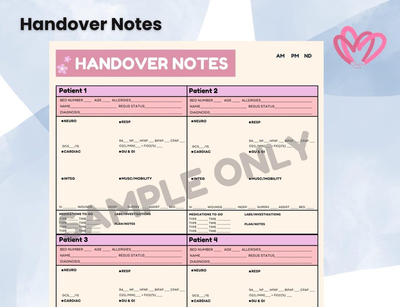 Handover Notes | Nursing Handover Notes | Nursing Care | Nursing ...