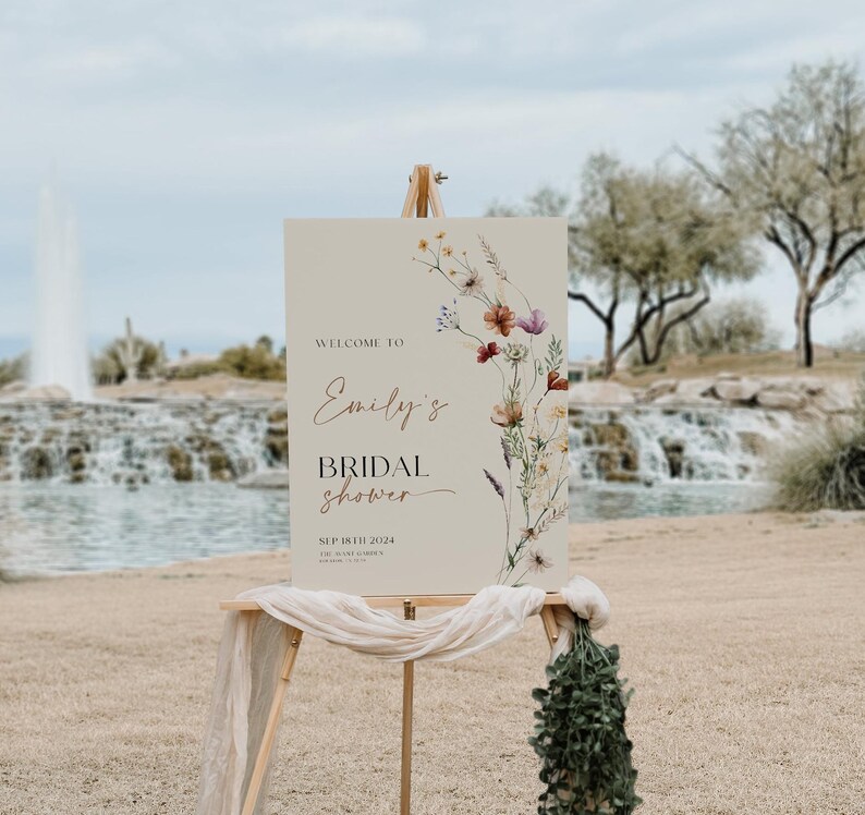 Bridal Shower Welcome Sign | Beige Sign With Watercolor Wildflowers ...