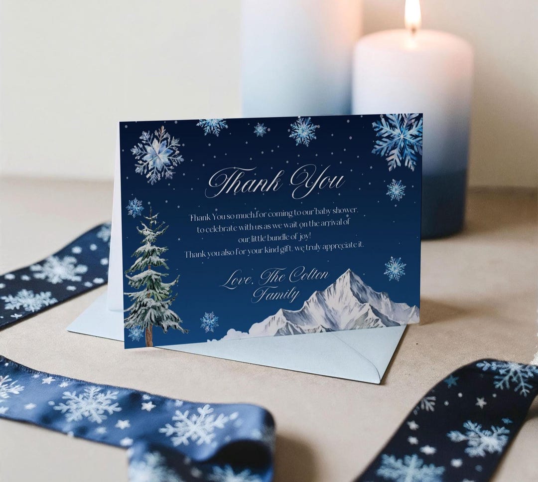 Winter Thank You Card: Editable Snowflake Mountain Theme Printable ...