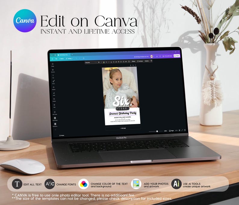 Sixth Birthday Invitation for Girl | Neutral Birthday Invitation | Invitation With Photo | Canva ...