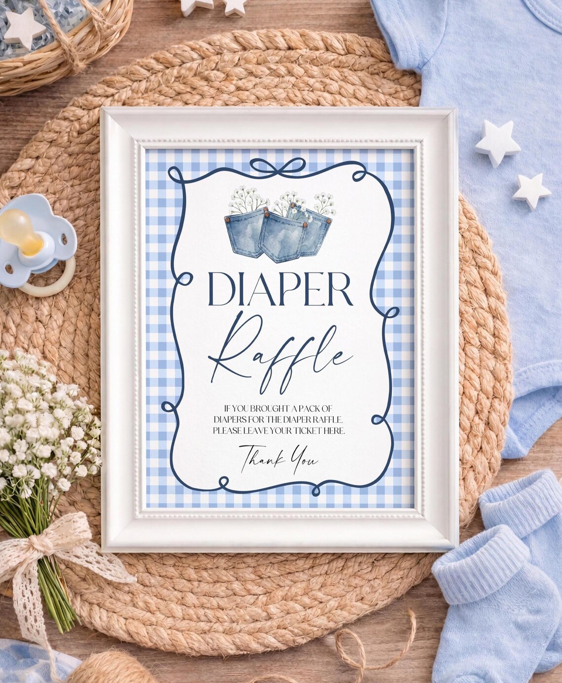 Diaper Raffle Sign: Blue Jean Denim & Gingham Editable Template #bj026 ...