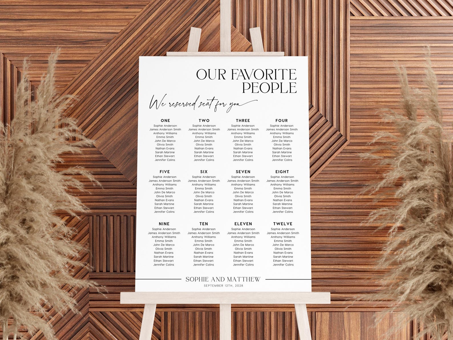 Minimalist Wedding Seating Chart Template | Elegant Black and White ...