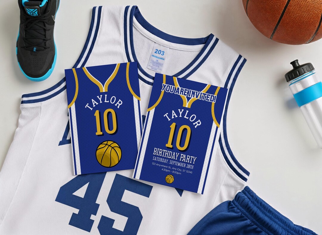 Basketball Birthday Invitation Template | Blue Jersey Basketball Invite ...
