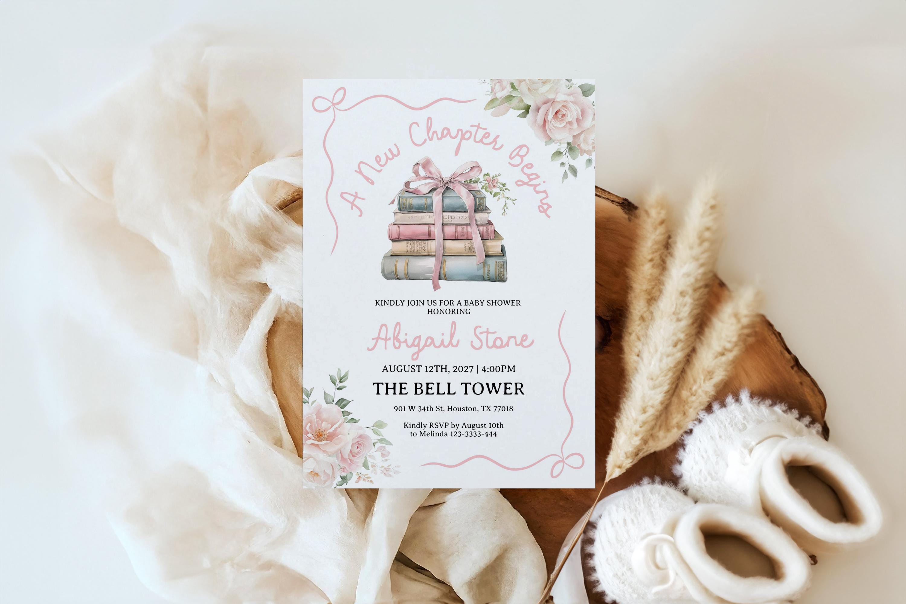 A New Chapter Begins Baby Shower Invitation | Book Baby Shower Theme | Storybook Baby Shower ...