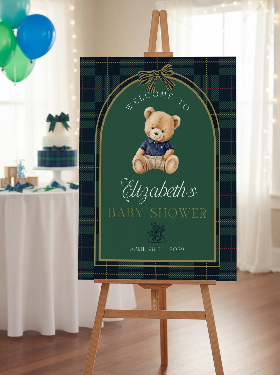 Plaid Teddy Bear Baby Shower Welcome Sign | Preppy Teddy Bear Theme # ...