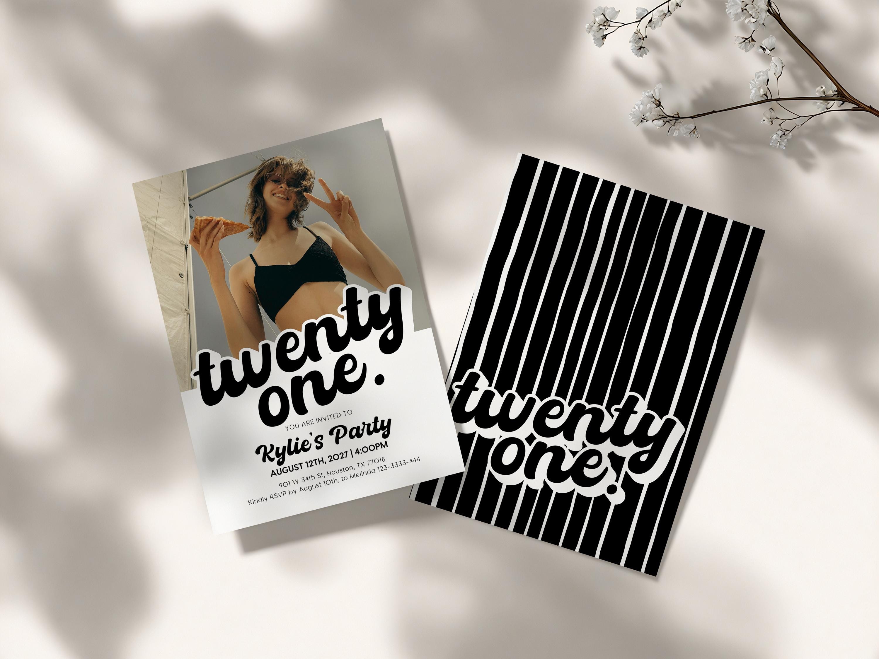 Trendy 21st Birthday Invitation | Retro Birthday Invitation | Neutral ...