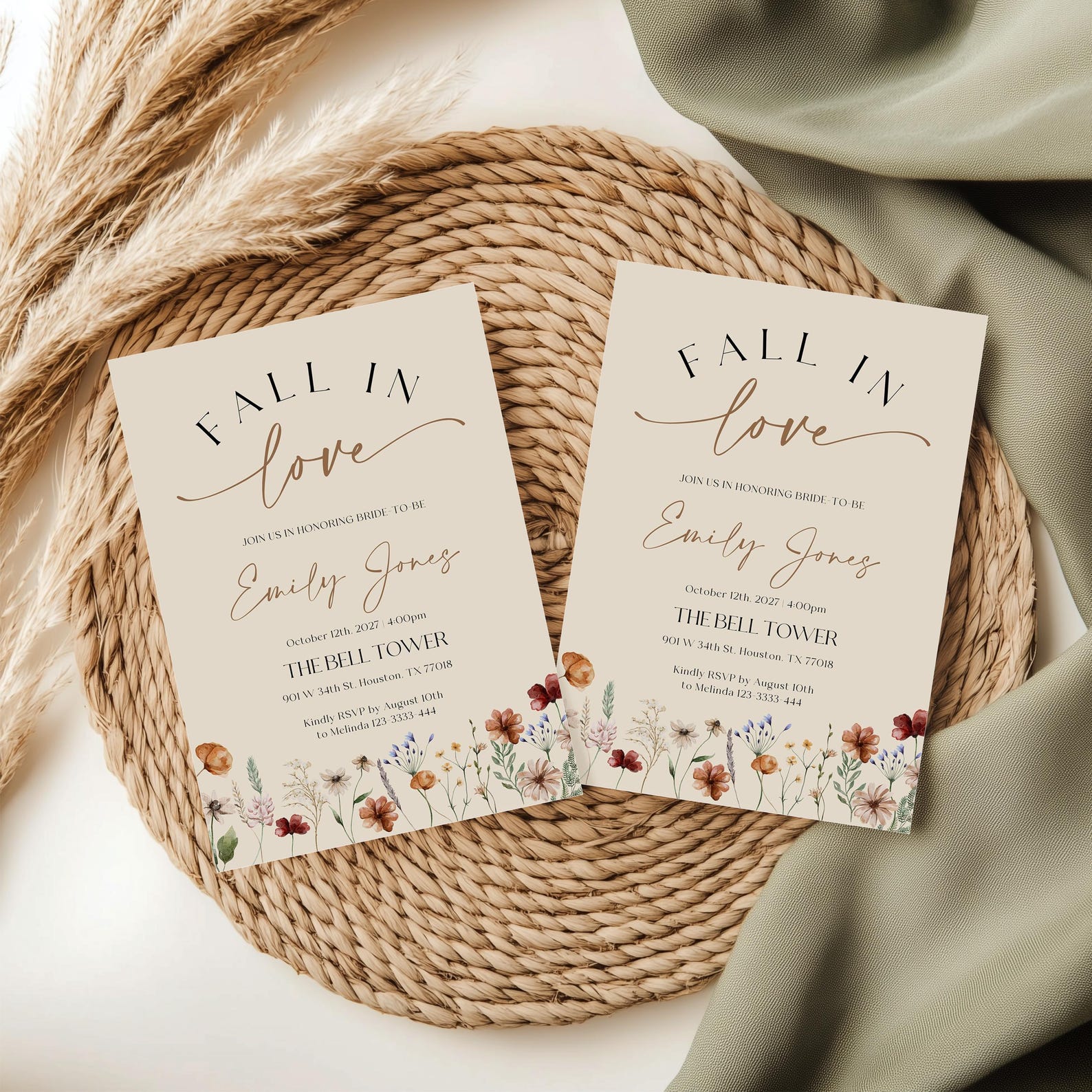 Fall in Love Bridal Shower Invitation | Boho Wildflower Editable ...