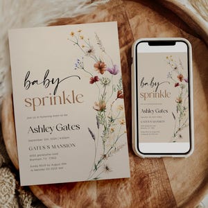 Baby Sprinkle Invitation | Wildflower Invitation | Beige Invitation ...