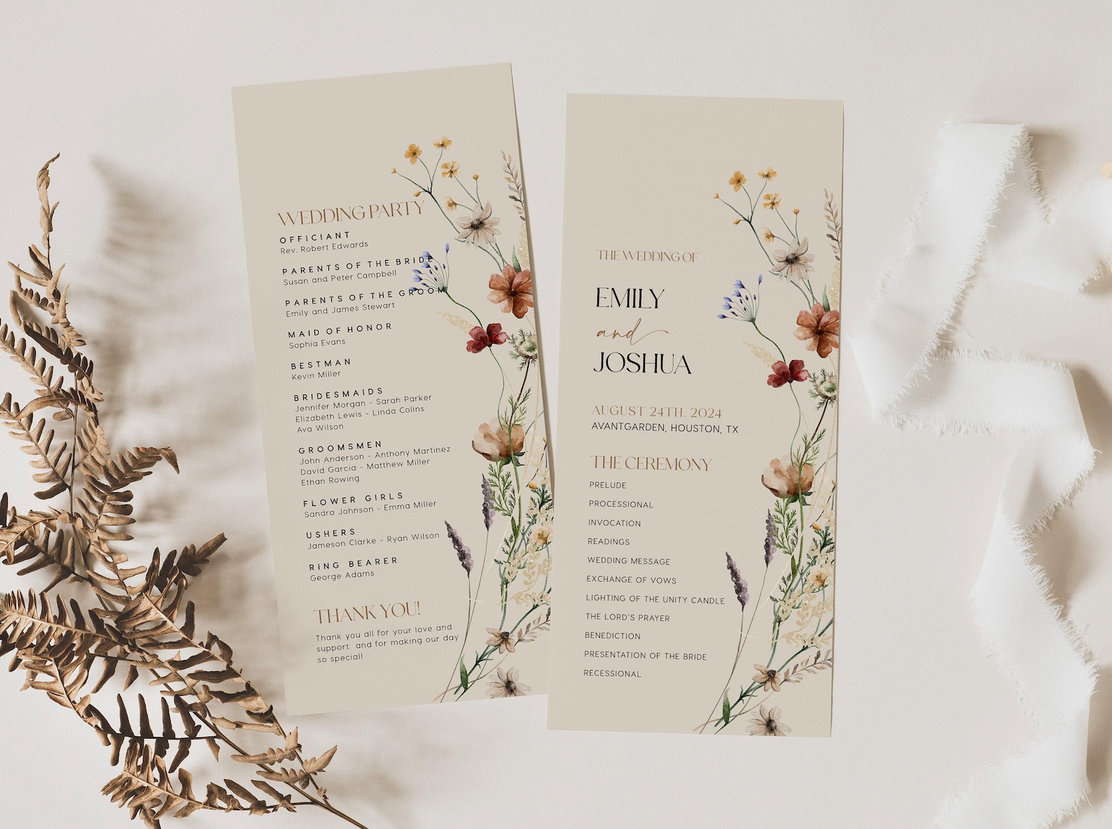 Wedding Program Template, Floral Wedding Program, Beige Wedding Program ...