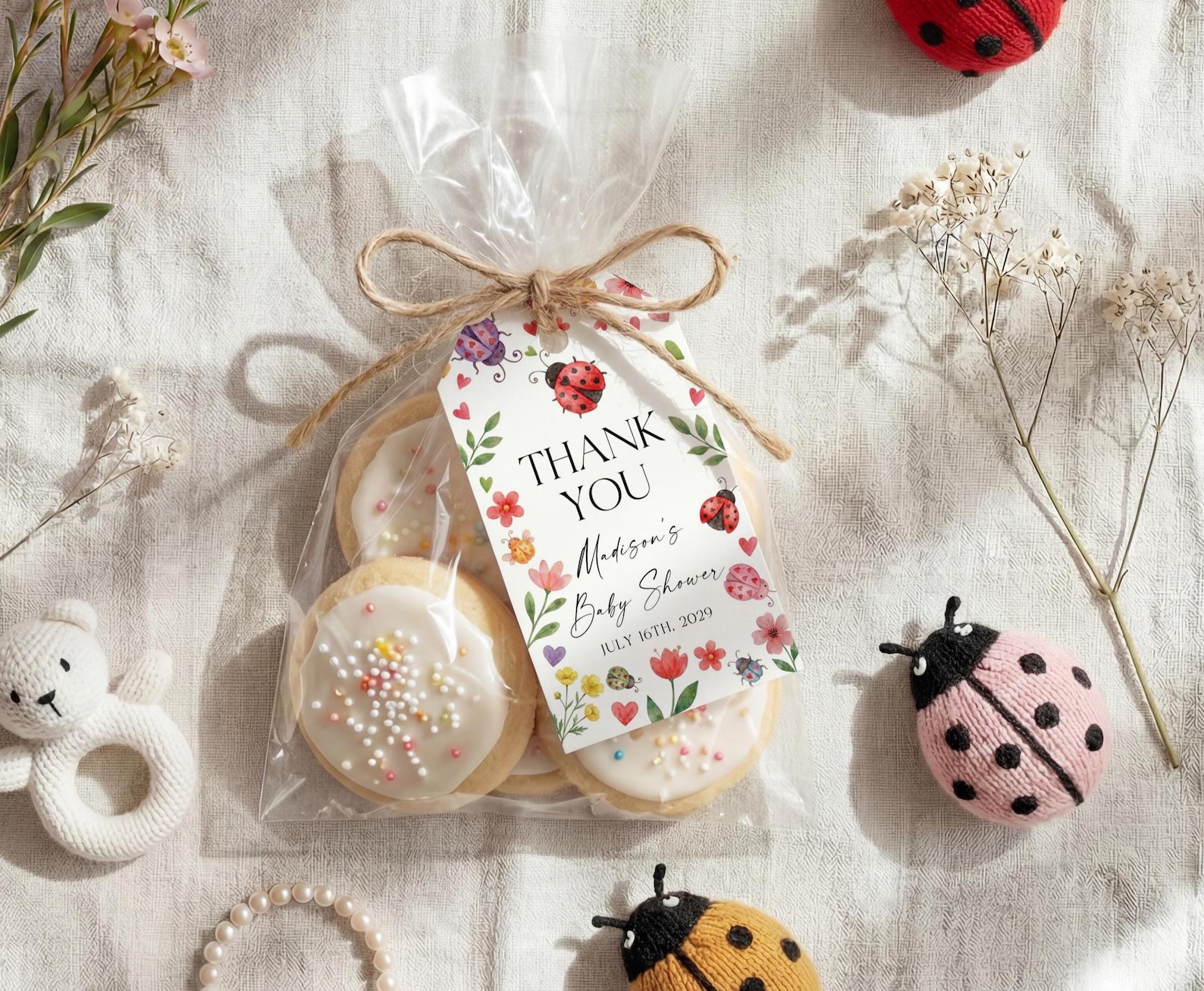 Ladybug Favor Tags: Editable Thank You Gift Tag Template, Love Bug Baby ...