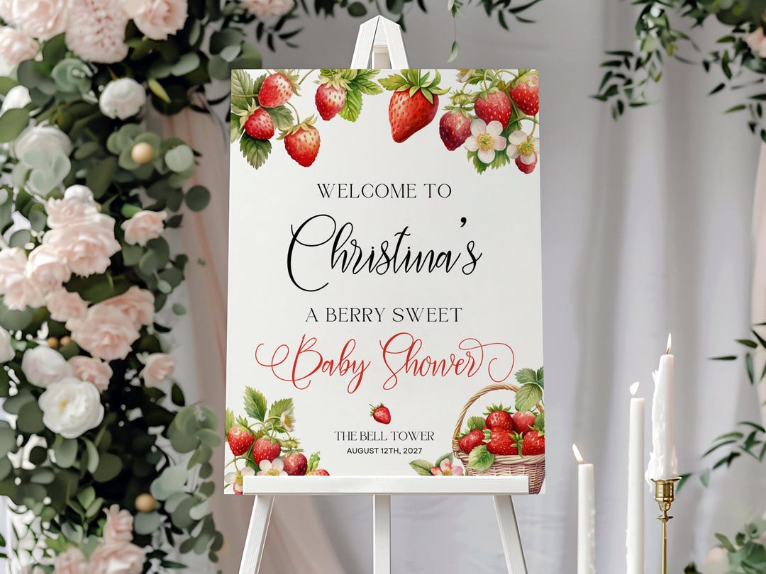 Baby Shower Welcome Sign | Berry Sweet Welcome Sign | Strawberry Baby ...